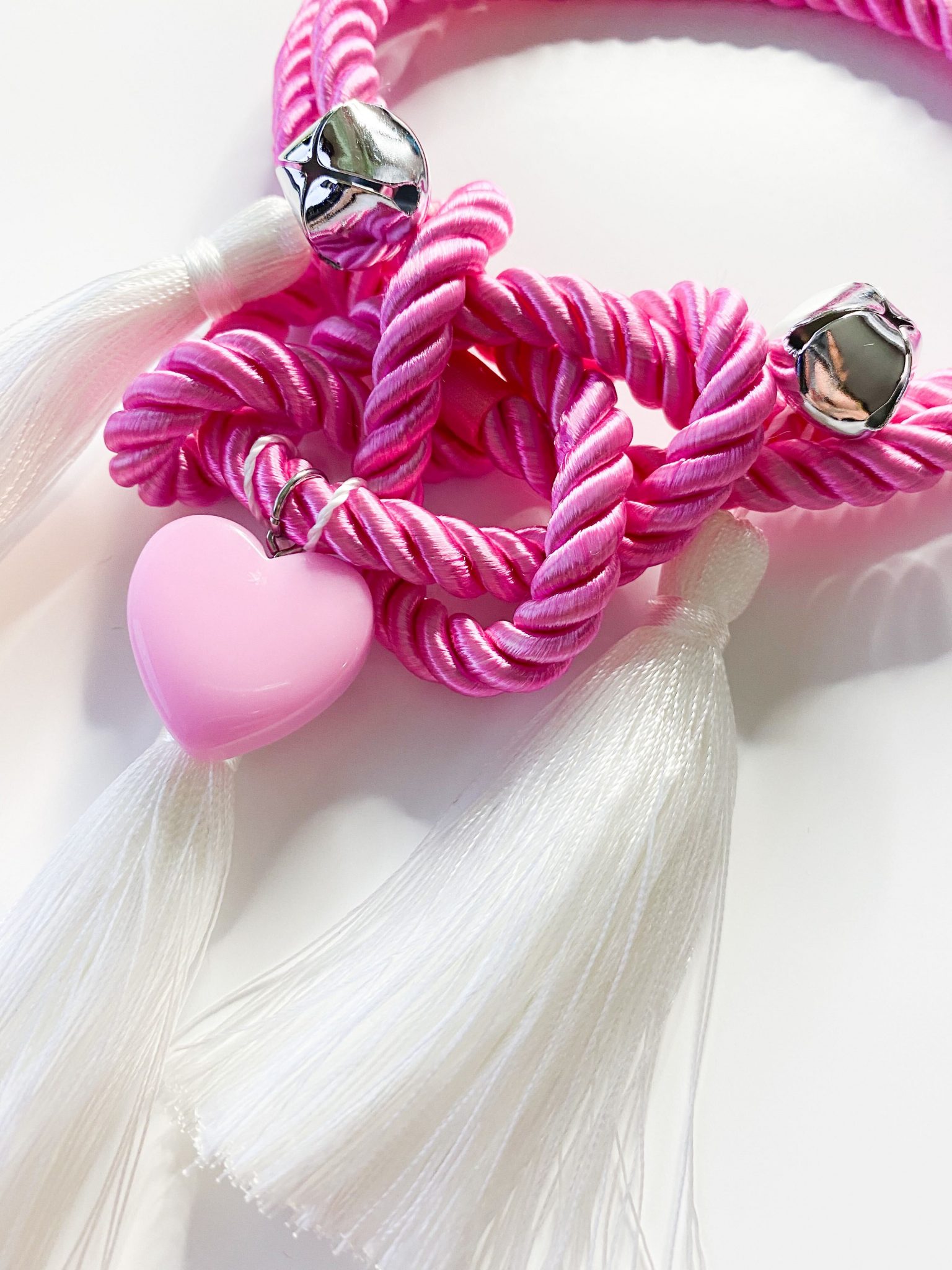 Heart Charm - Pink with White Tassels - VIP Rope Knot Charm - Good Luck ...
