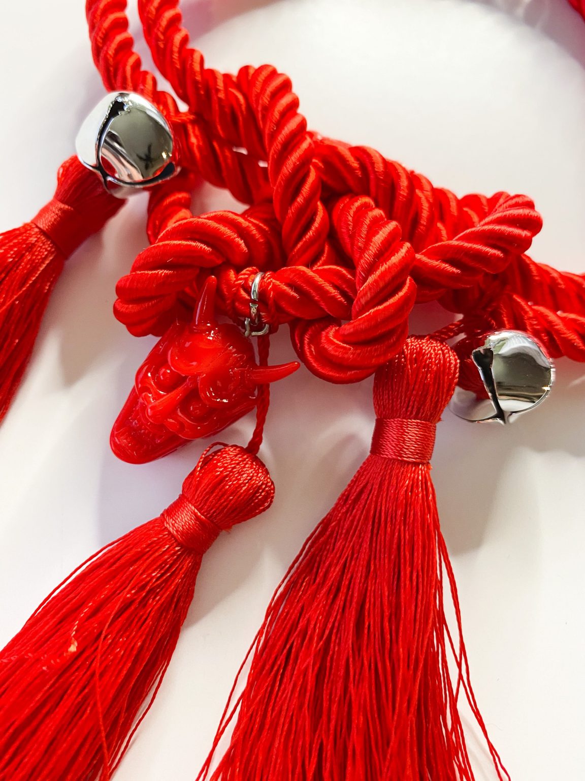 Oni Mask - Red with Red Tassels - VIP Rope Knot Charm - Good Luck Charm ...