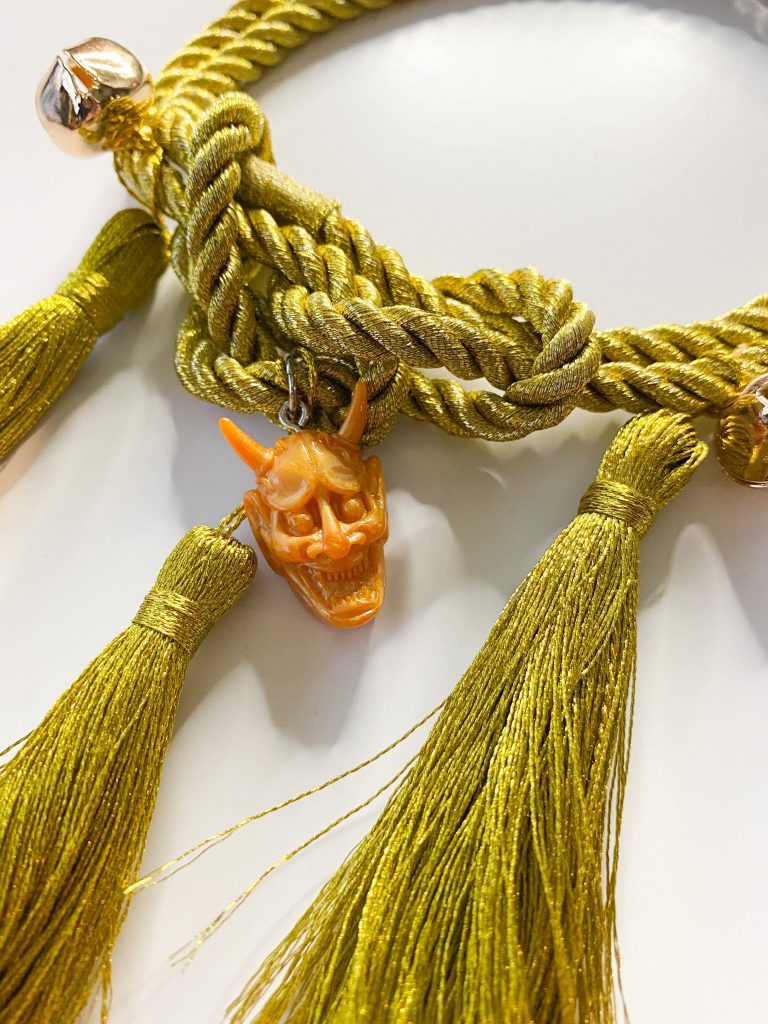 Oni Mask - Gold with Gold Tassels - VIP Rope Knot Charm - Good Luck ...