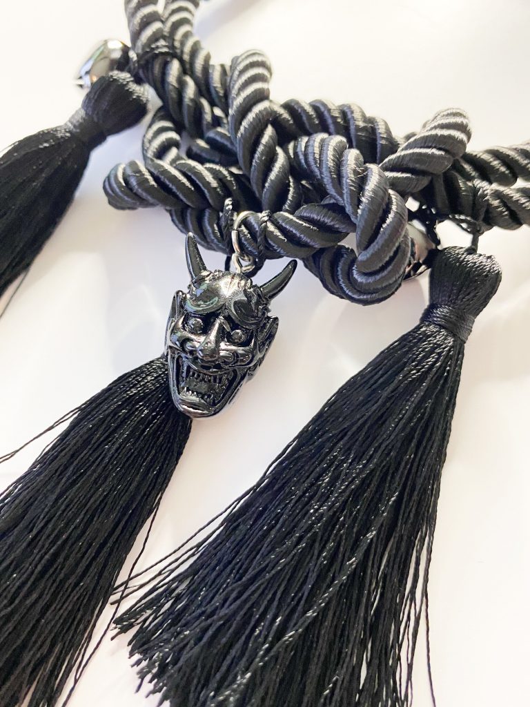 Oni Mask - Black with Black Tassels - VIP Rope Knot Charm - Good Luck ...